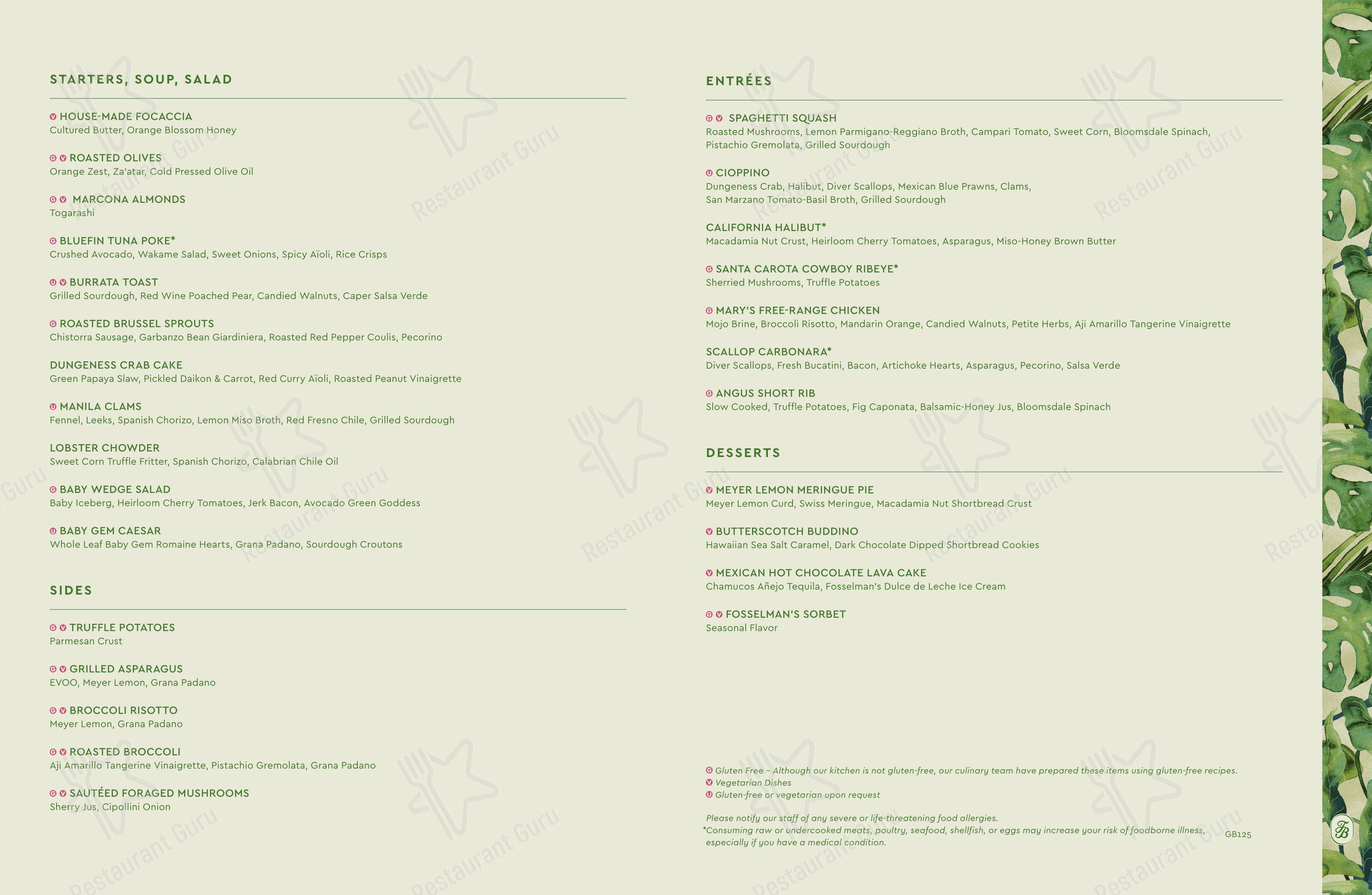 Menu at Grapefruit Basil pub & bar, Indian Wells