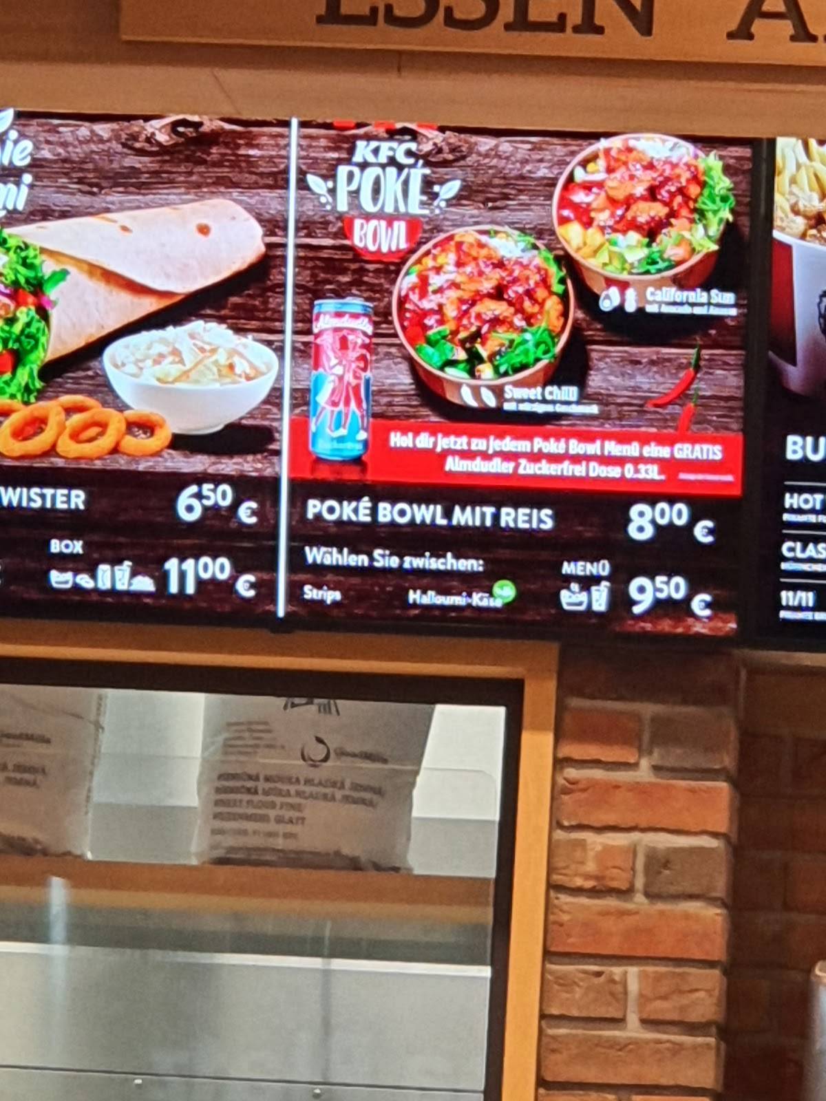 Speisekarte von KFC restaurant, Graz