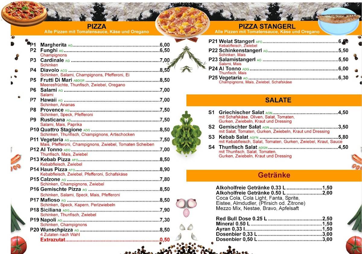 Speisekarte von Welat Kebaphaus pizza, Graz