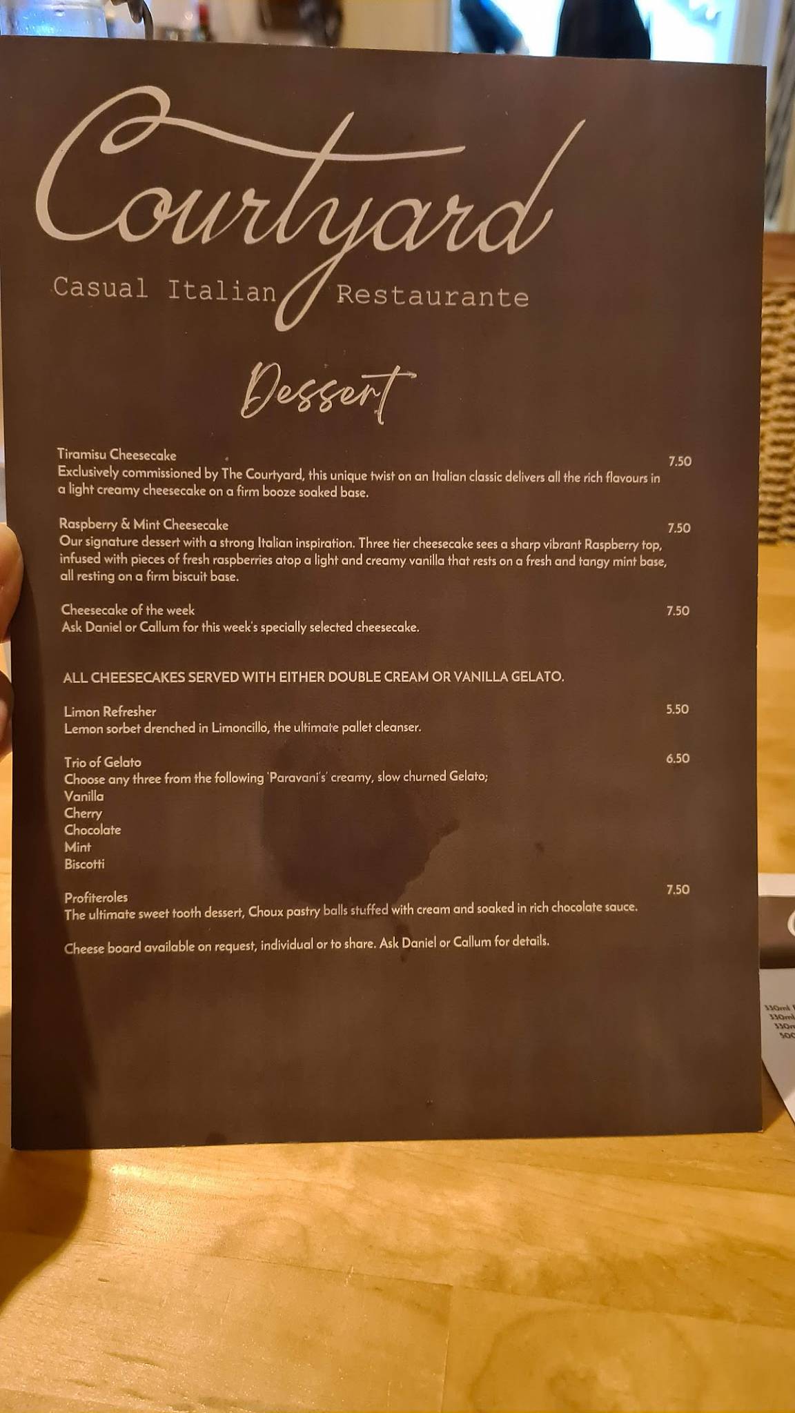 Menu at The Courtyard Italian Restaurante, Great Yarmouth