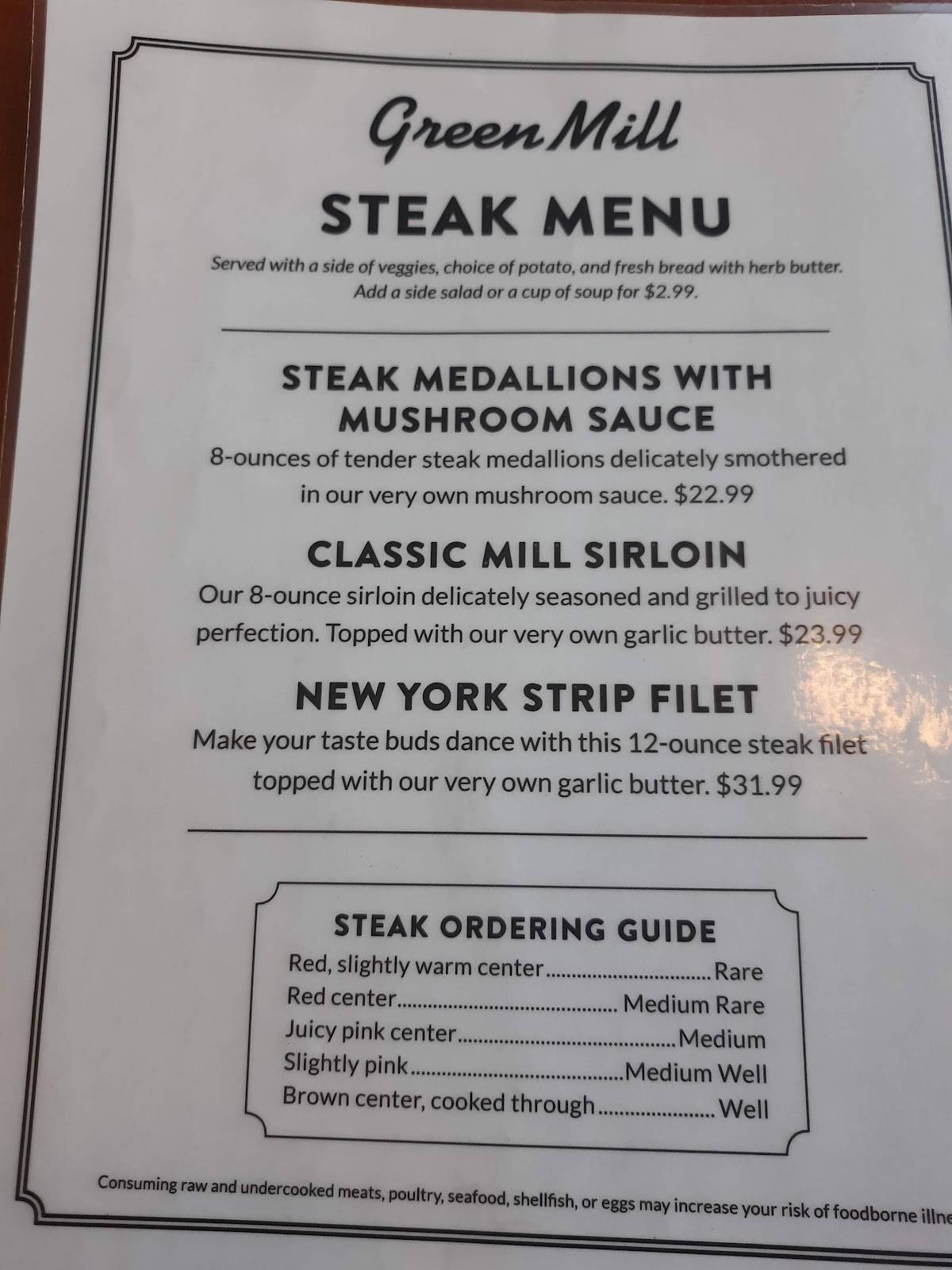 Menu at Green Mill Restaurant & Bar, Bemidji, Paul Bunyan Dr SE S