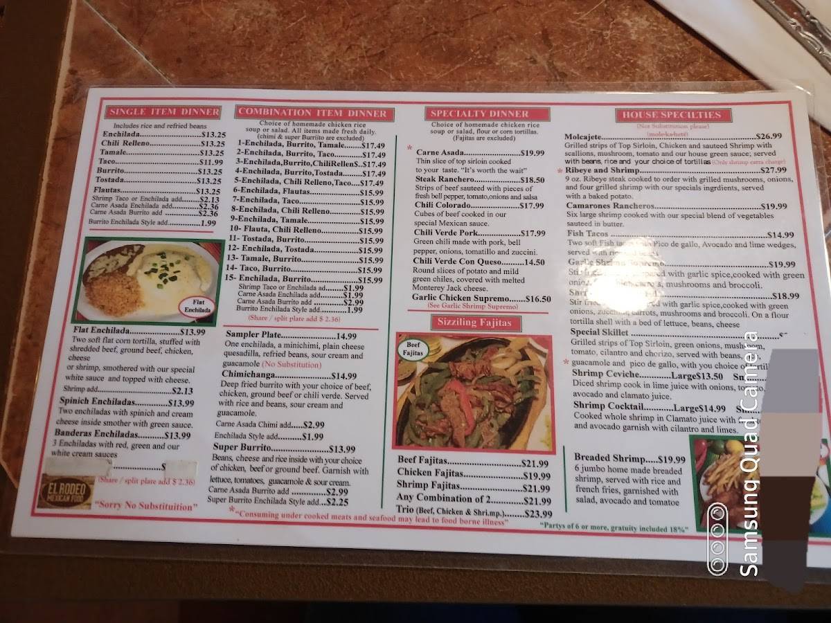 Menu at El Rodeo Mexican Food restaurant, Green Valley