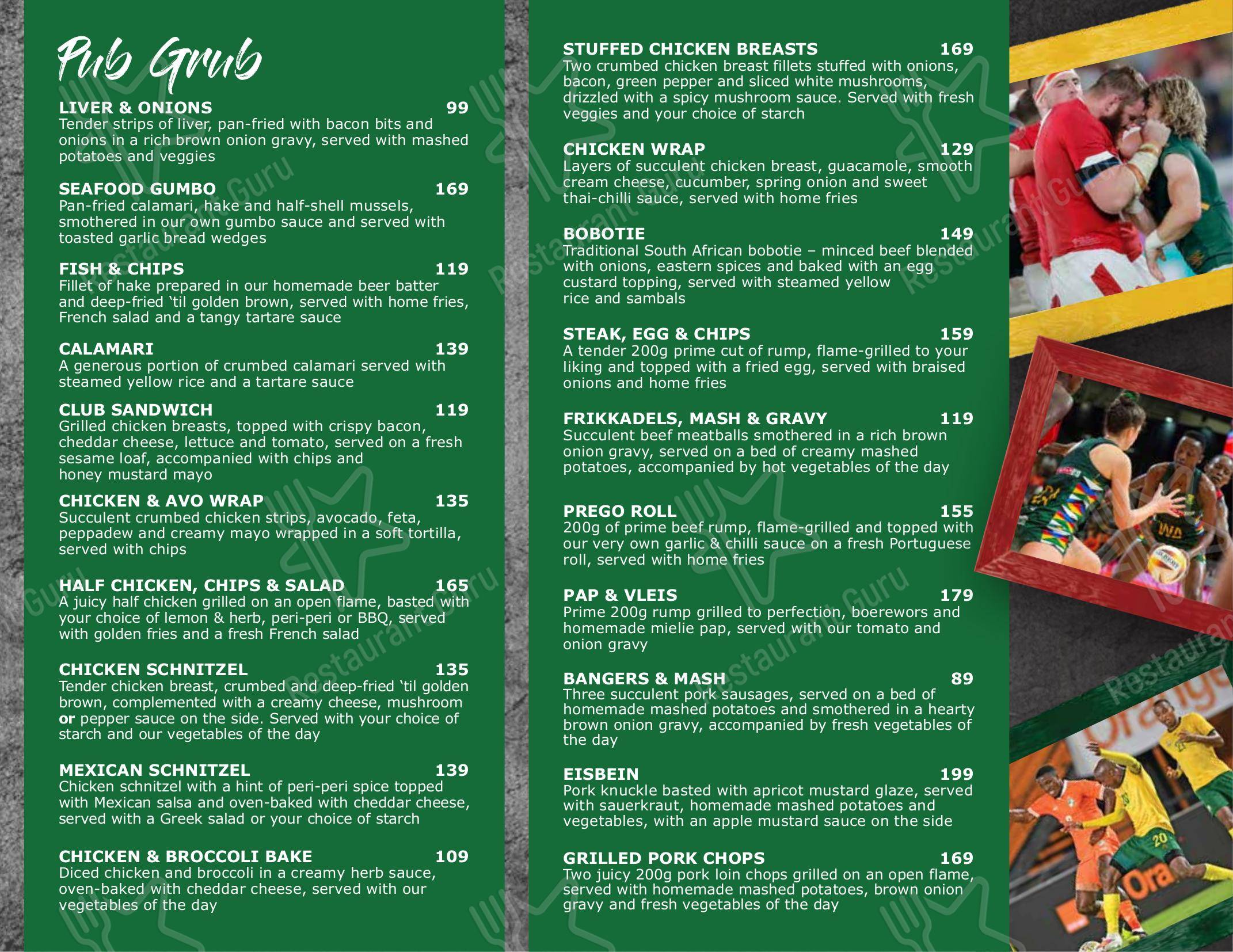Menu at Green & Gold restaurant, Roodepoort