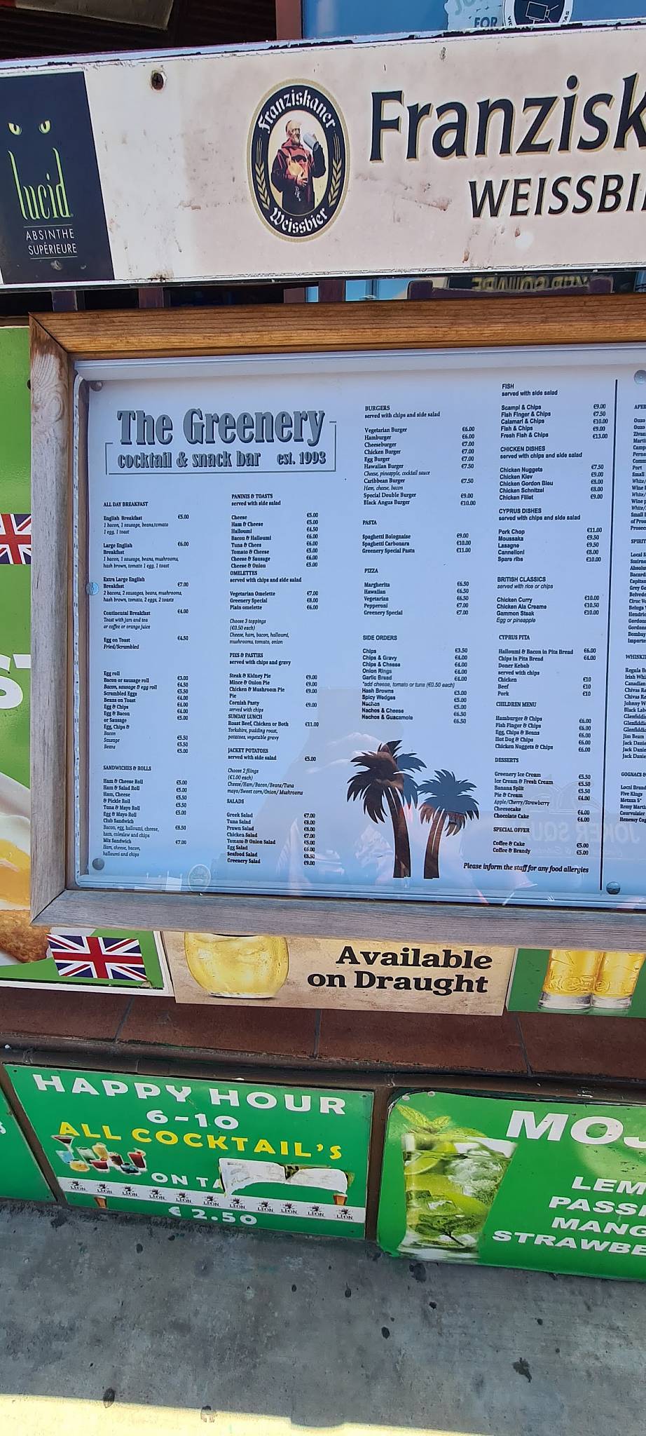 Menu at Greenery, Protaras, 229W+2XG