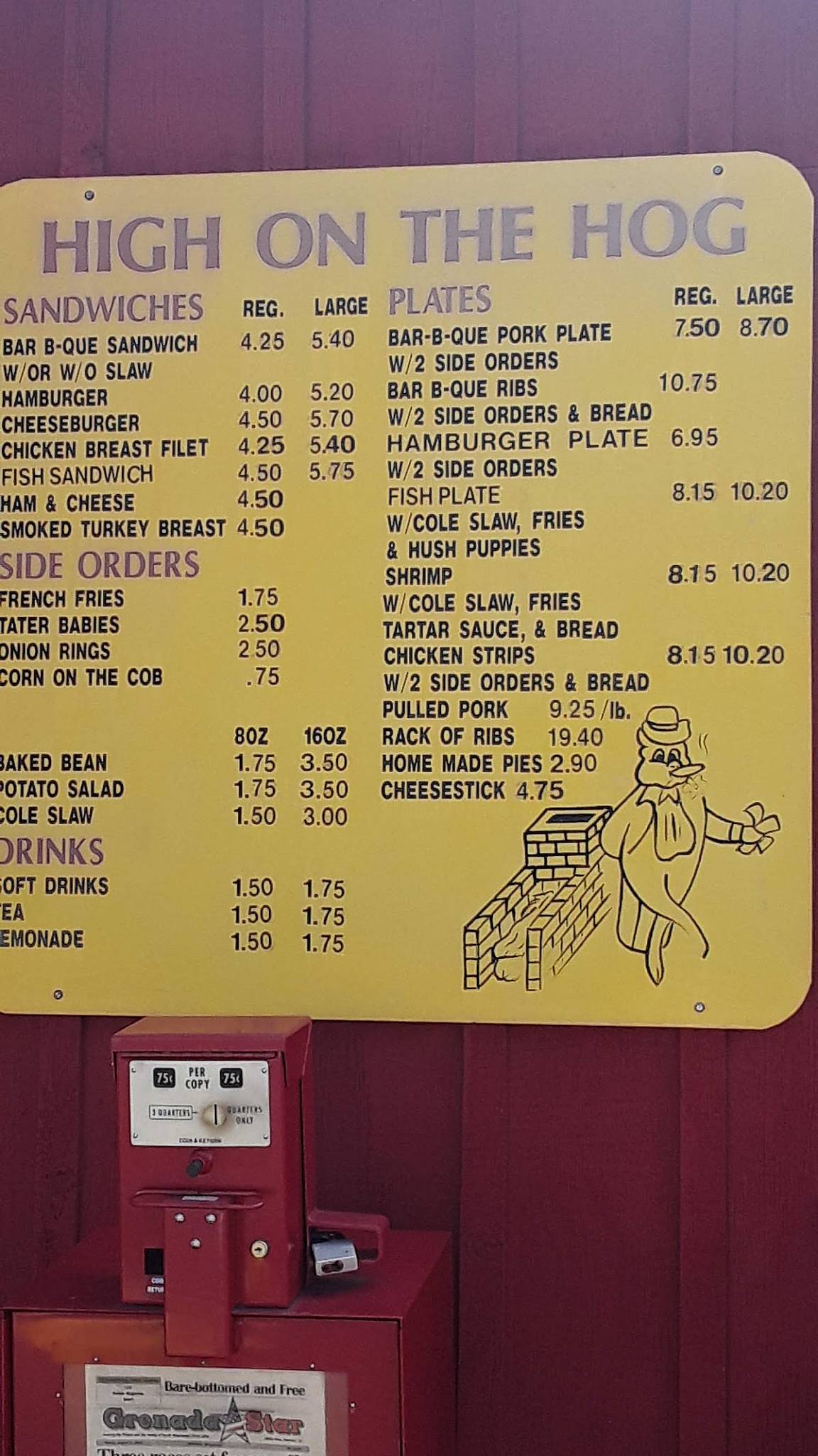 Menu at High on the Hog BBQ, Grenada