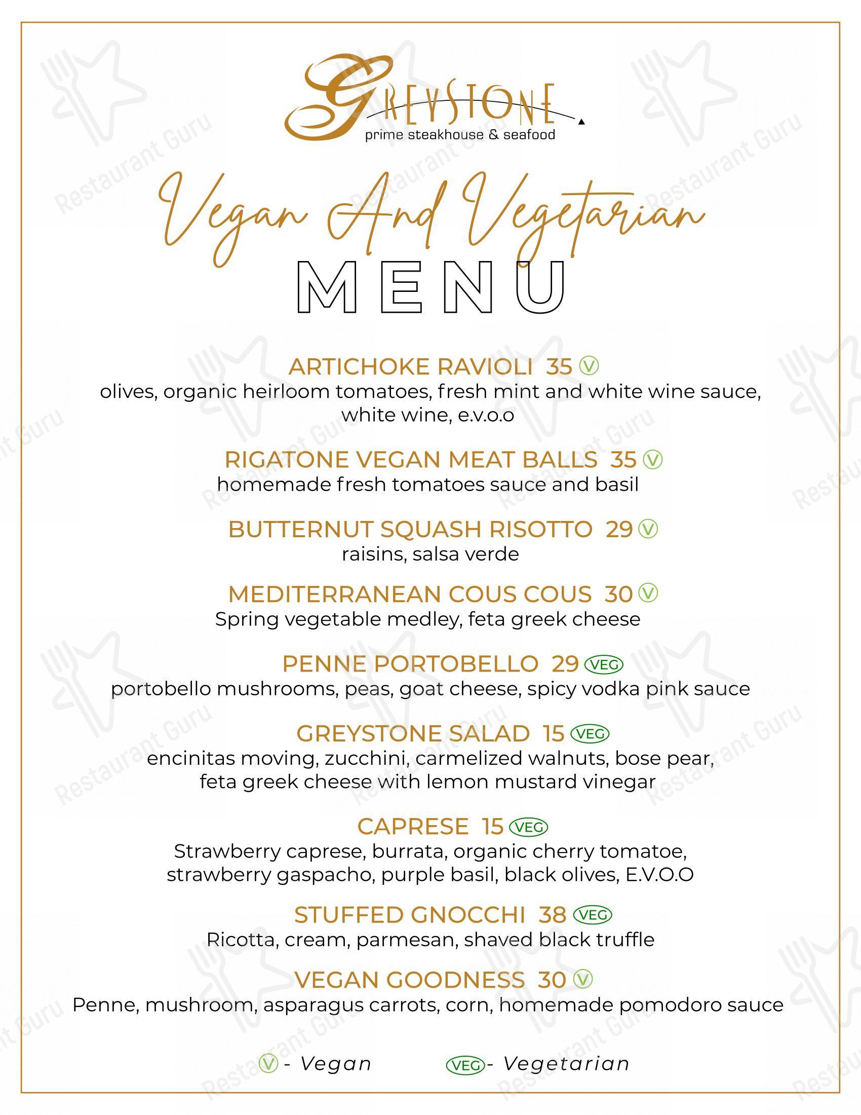 Menu at Greystone Prime Steakhouse & Seafood, San Diego