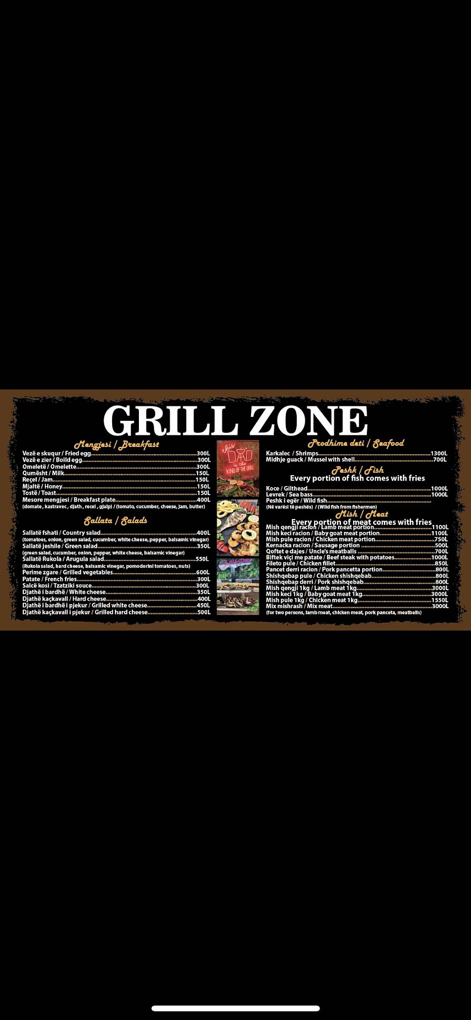 Menu at Grill Zone restaurant, Ksamil