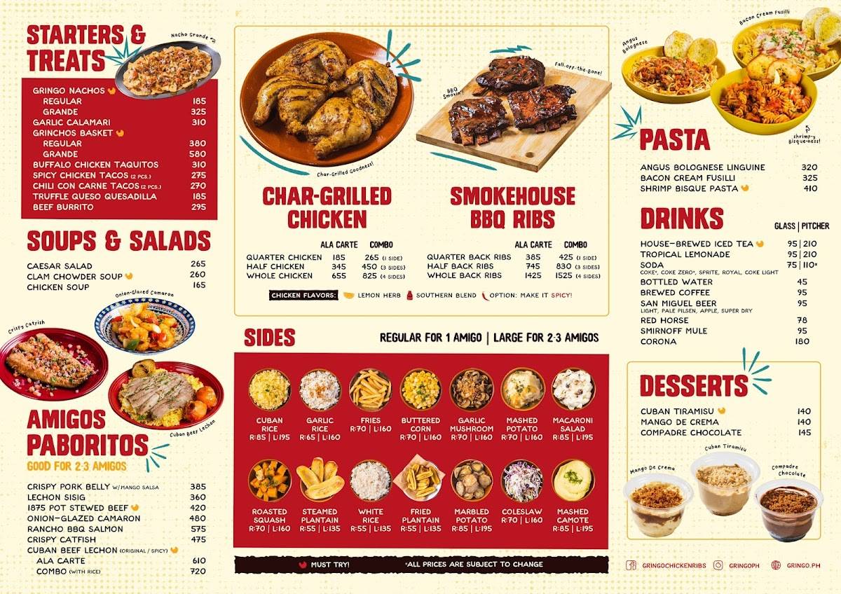 Menu at Gringo Chicken, Ribs & Friends - SM Megamall Atrium restaurant ...