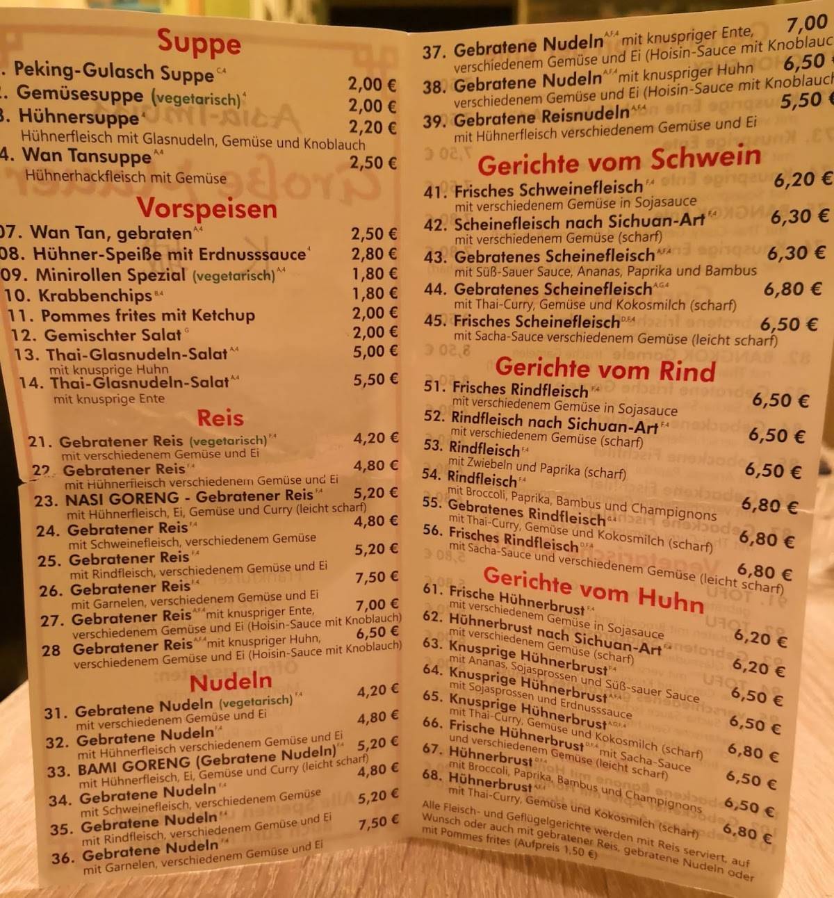 Speisekarte von Große Mauer restaurant, Kassel