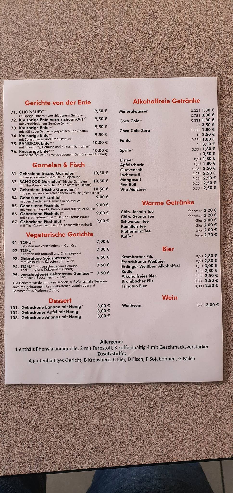 Speisekarte von Große Mauer restaurant, Kassel