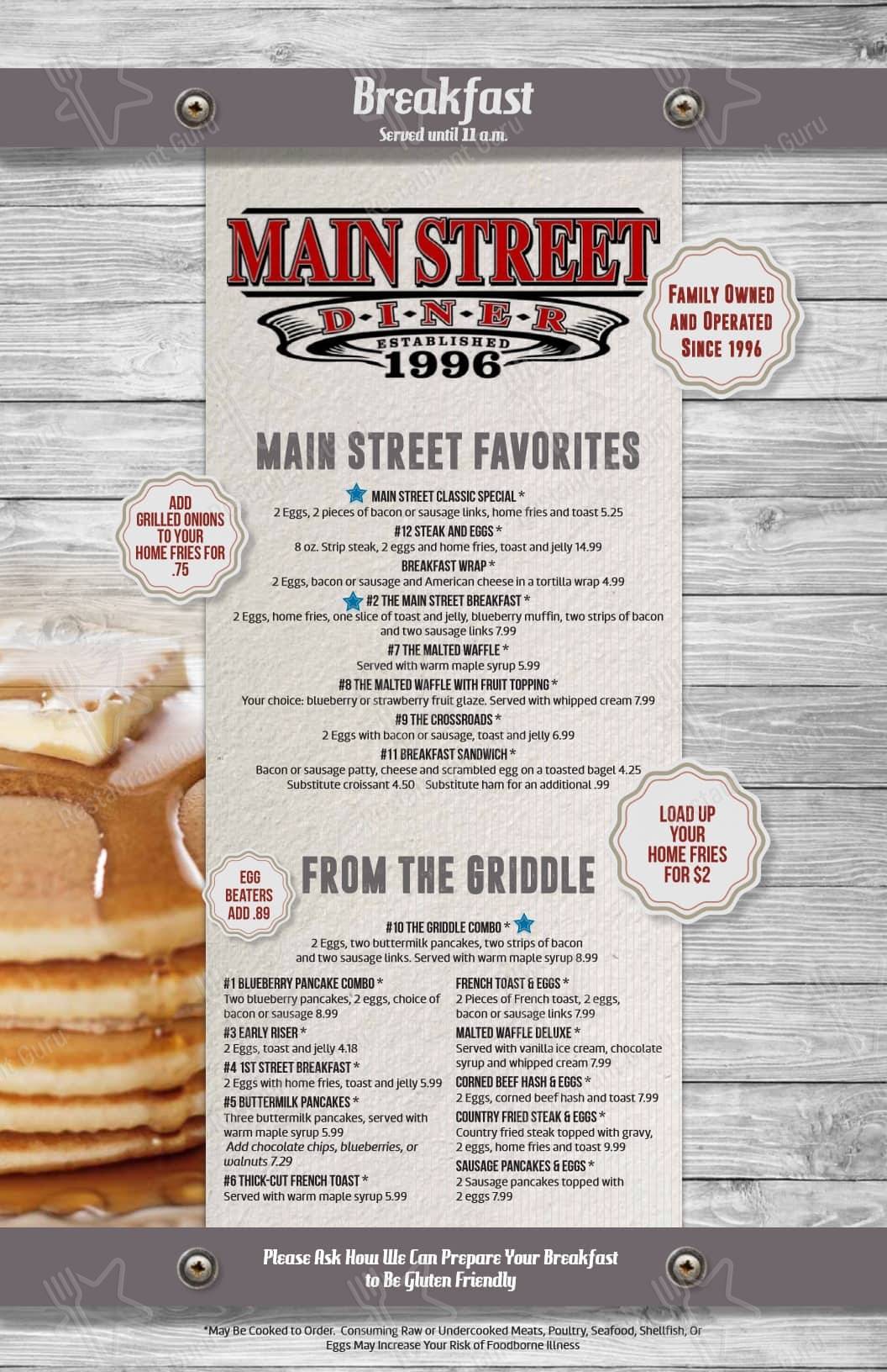 Menu at Main Street Diner restaurant, Grove City