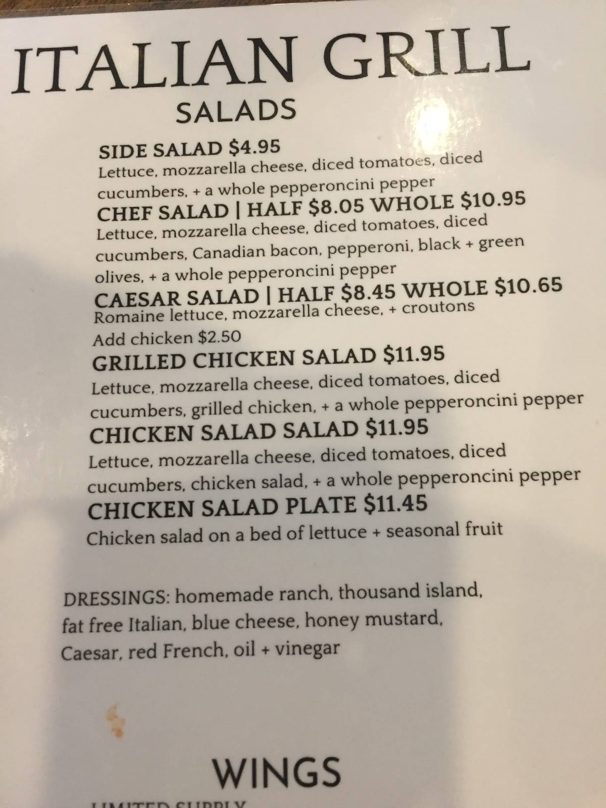 Menu at Grumpy's Italian Grill pizzeria, Cullman, 402 5th St SW