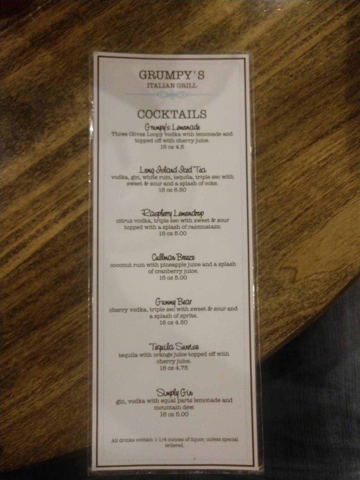 Menu at Grumpy's Italian Grill pizzeria, Cullman, 402 5th St SW