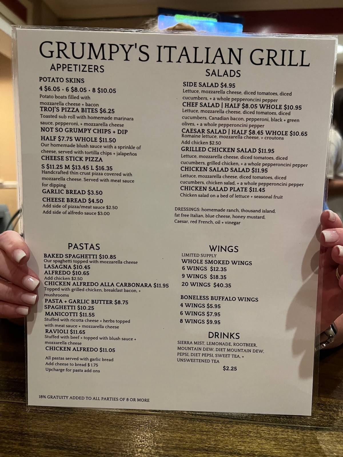 Menu at Grumpy's Italian Grill pizzeria, Cullman, 402 5th St SW