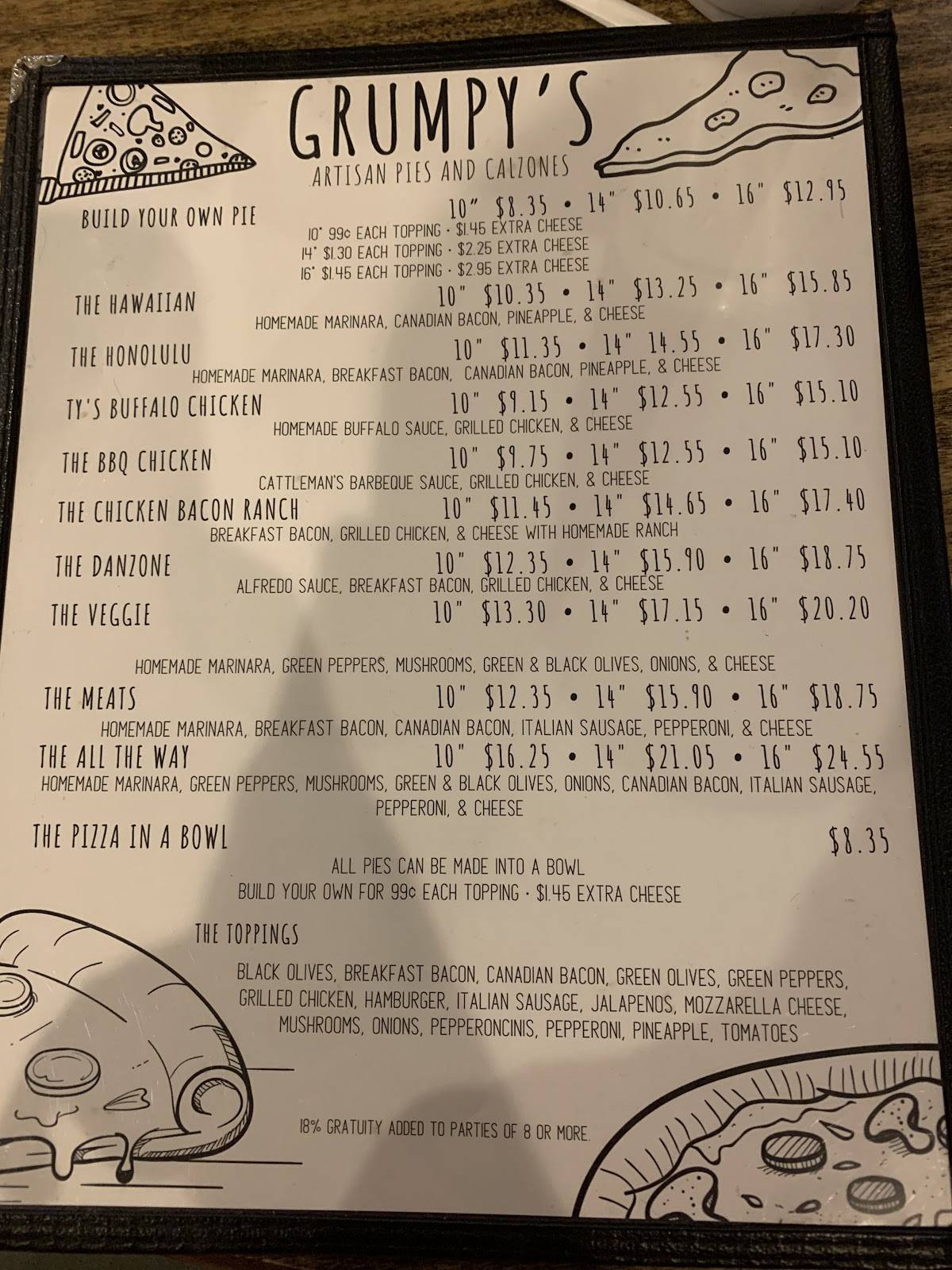 Menu at Grumpy's Italian Grill pizzeria, Cullman, 402 5th St SW