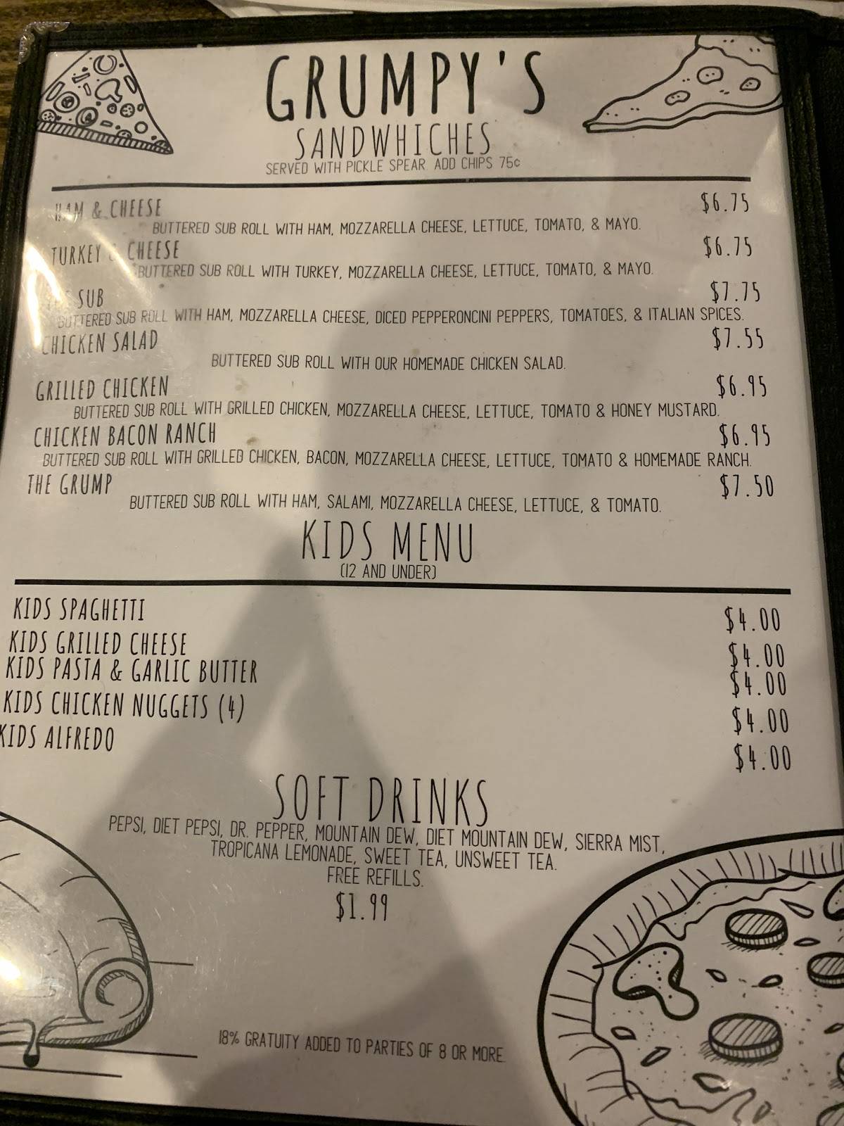 Menu at Grumpy's Italian Grill pizzeria, Cullman, 402 5th St SW