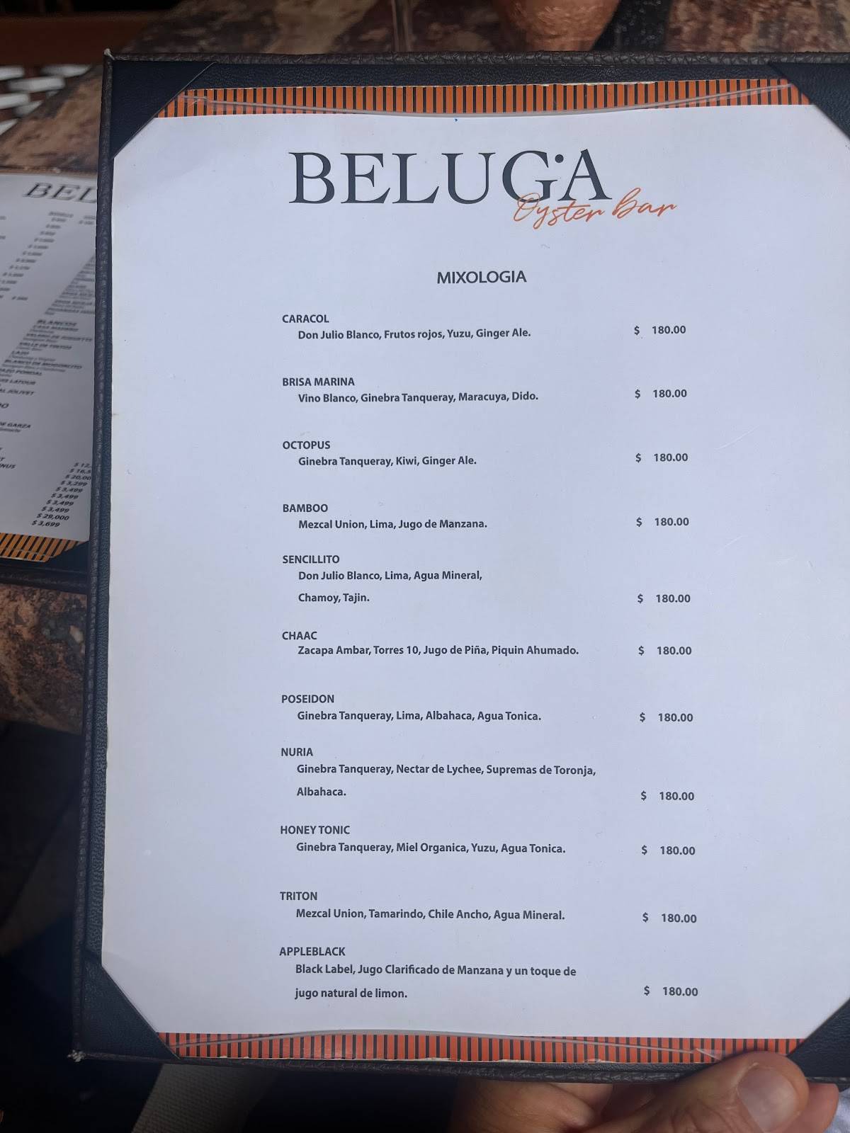 Carta del restaurante Beluga, Guadalajara