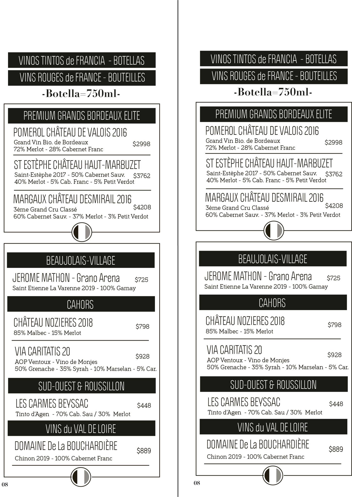 Carta del restaurante Le Bon Plan, Guadalajara