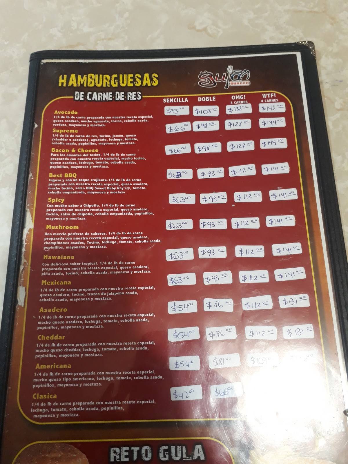 Carta del restaurante Gula Burger - Piedras Negras, Piedras Negras