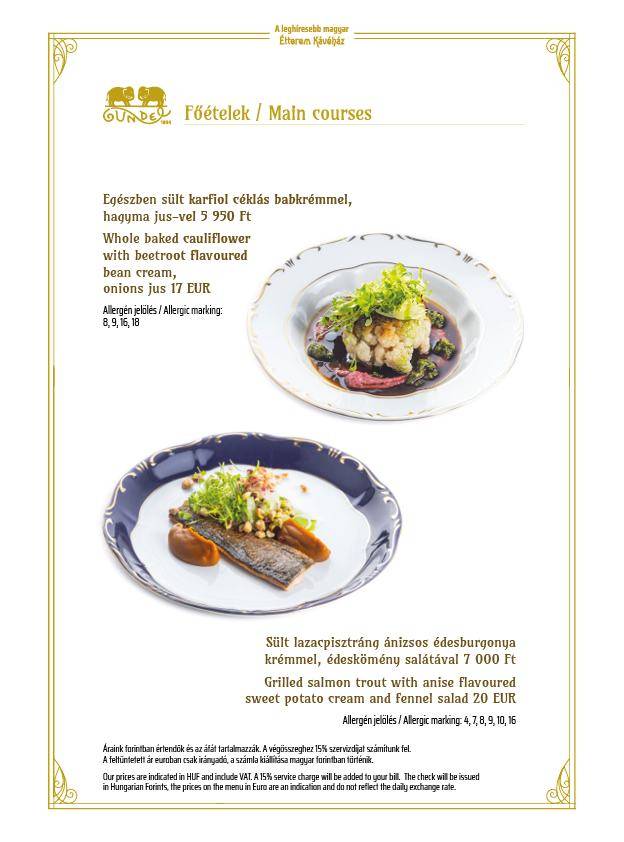 Menu at Gundel Cafe Patisserie Restaurant, Budapest