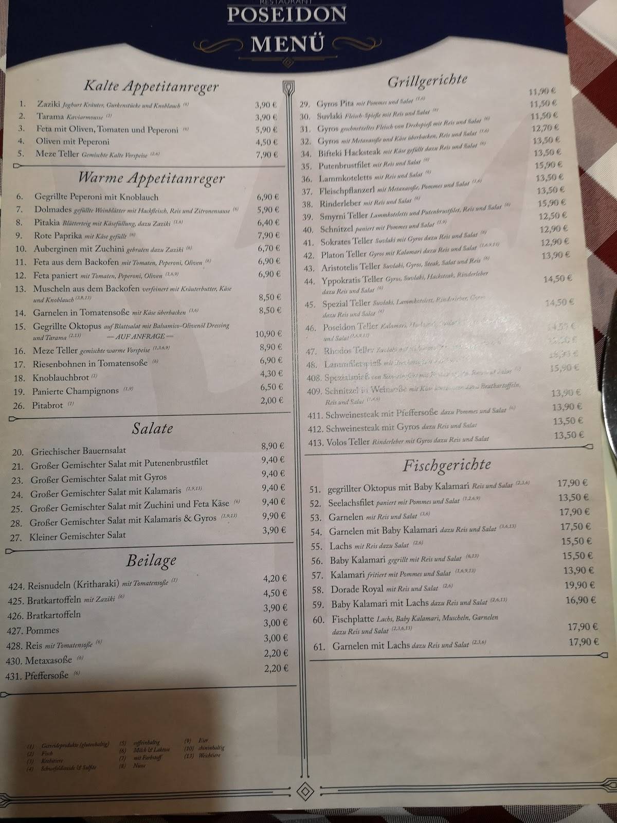 Speisekarte von Restaurant Poseidon, Günzburg