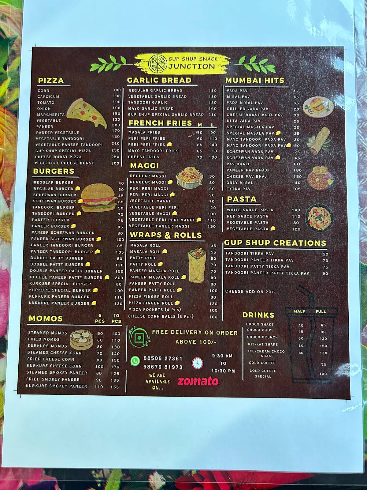 Menu at Gup Shup Snacks Junction, Mumbai