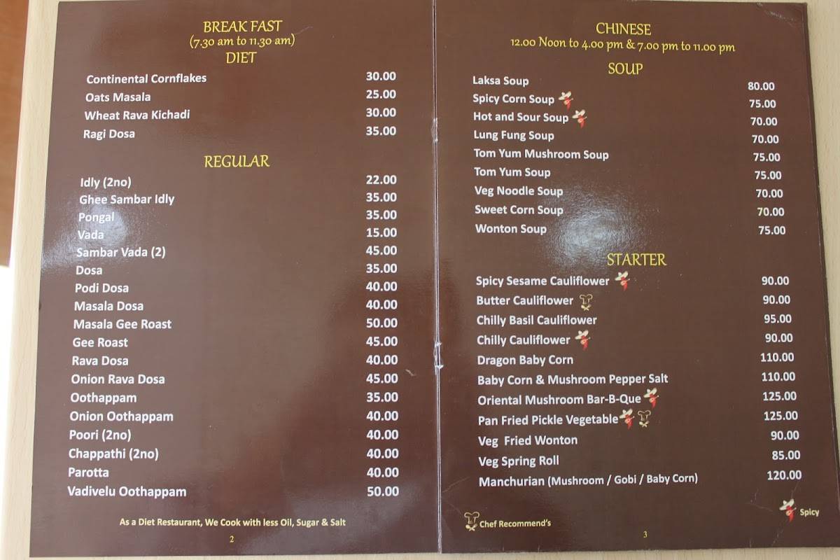 Menu at Guru Raghavendra Bhavan, Chennai, 69