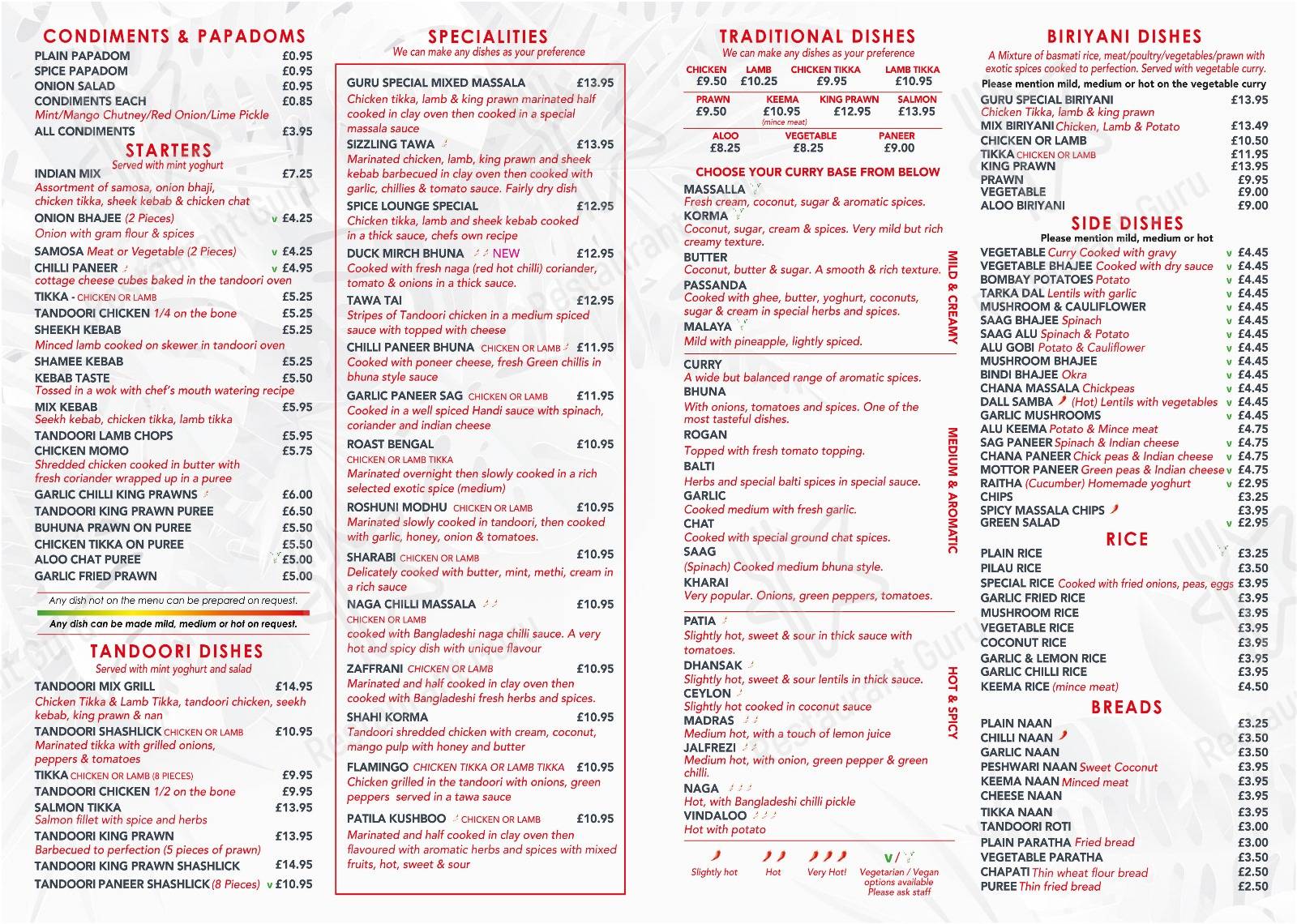 Menu at Guru restaurant, Hemel Hempstead