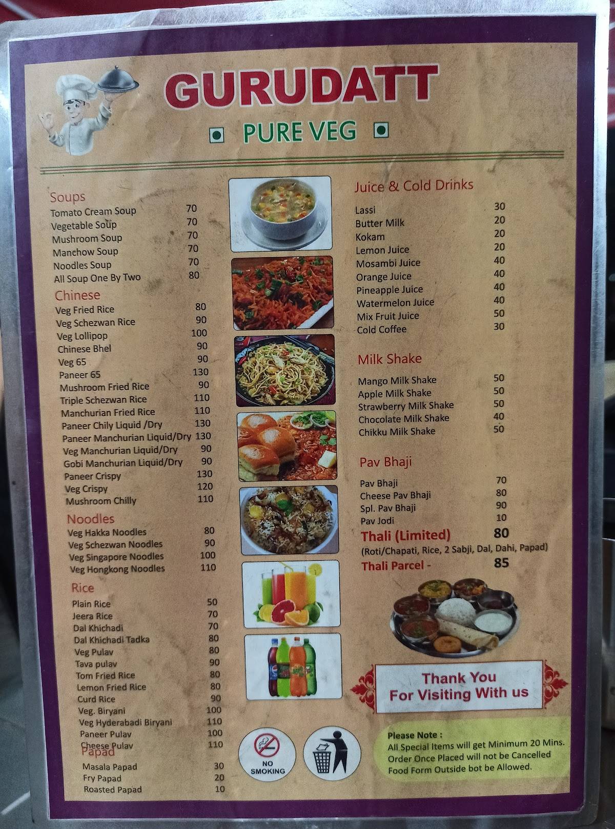 Menu at Gurudatta Pure Veg, Pune, HW6Q+J8J
