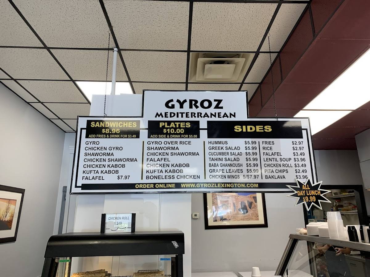 Menu at Gyroz Eatery restaurant, Lexington