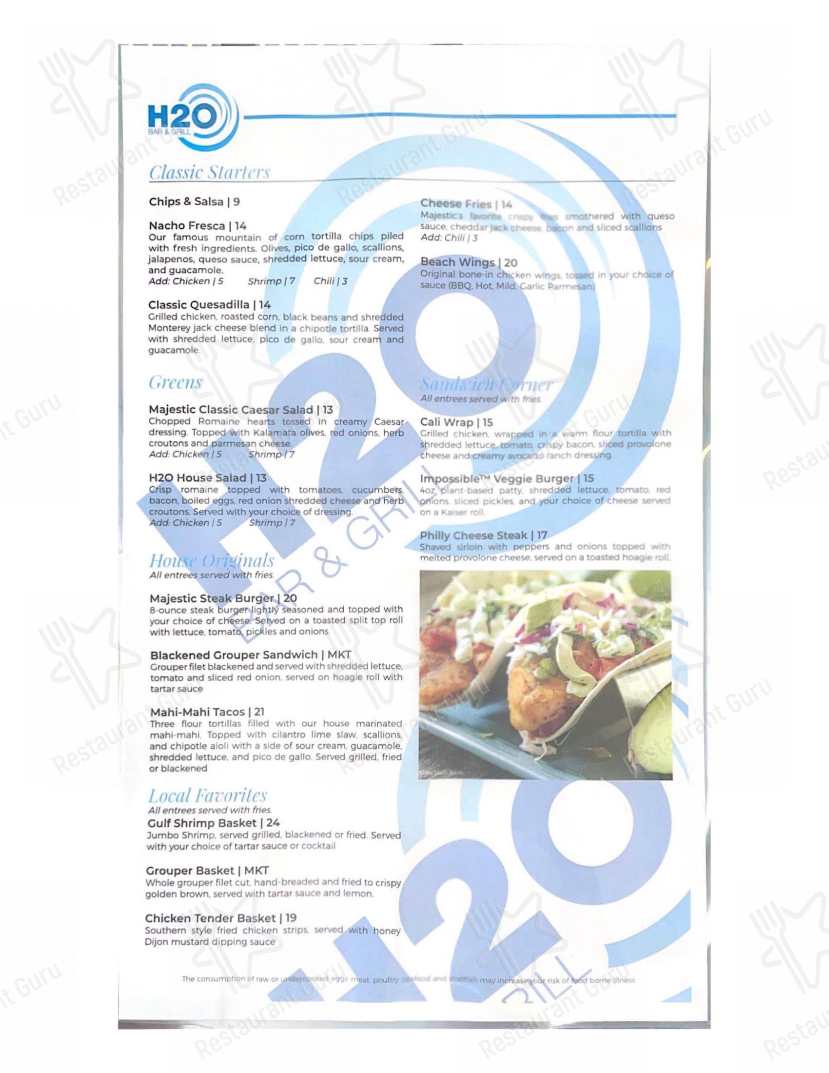 Menu at H2O Bar & Grill, Panama City Beach
