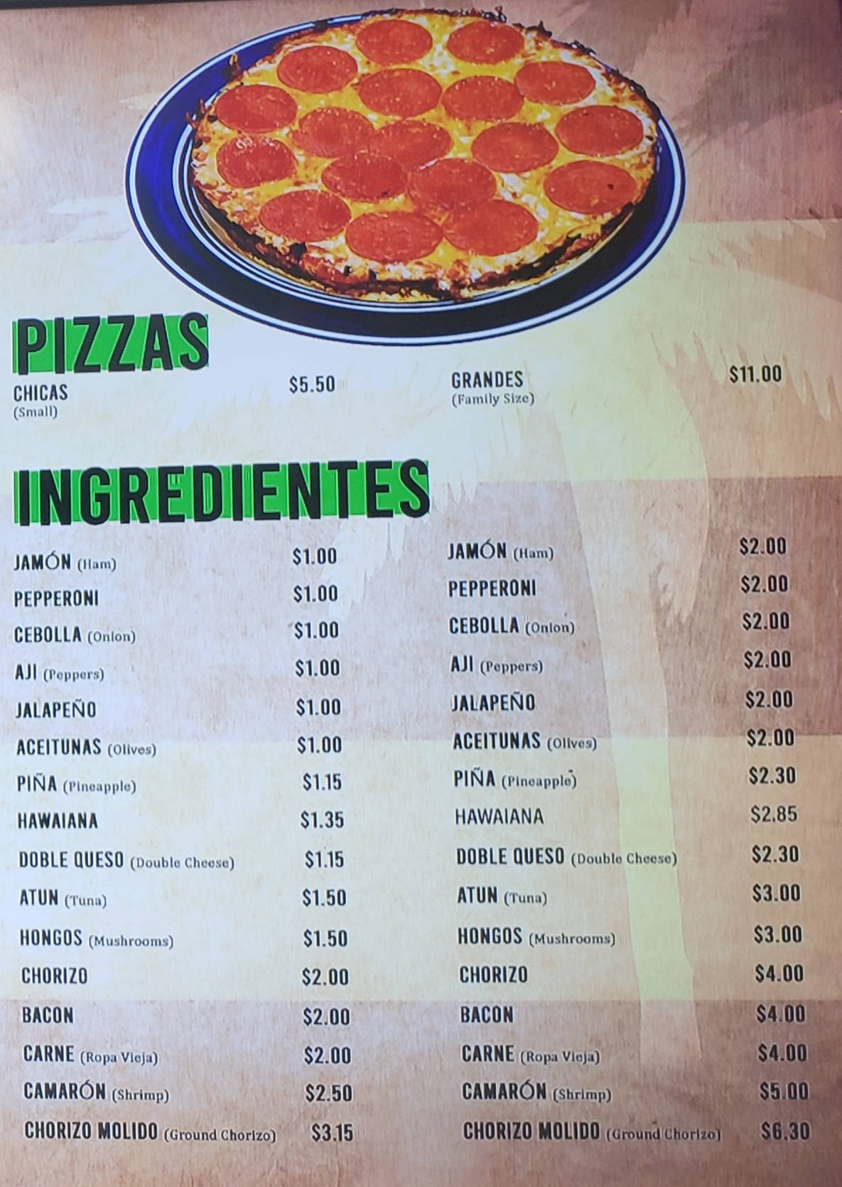 Menu at Habanos Cafe, Las Vegas