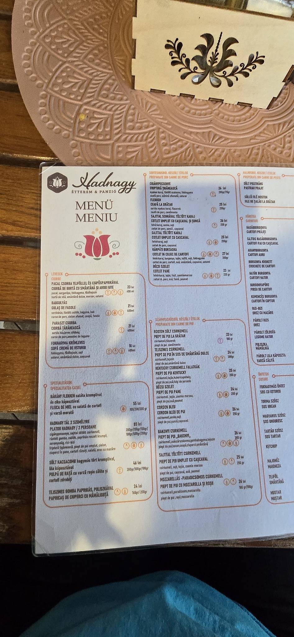 Menu at Hadnagy, Lupeni