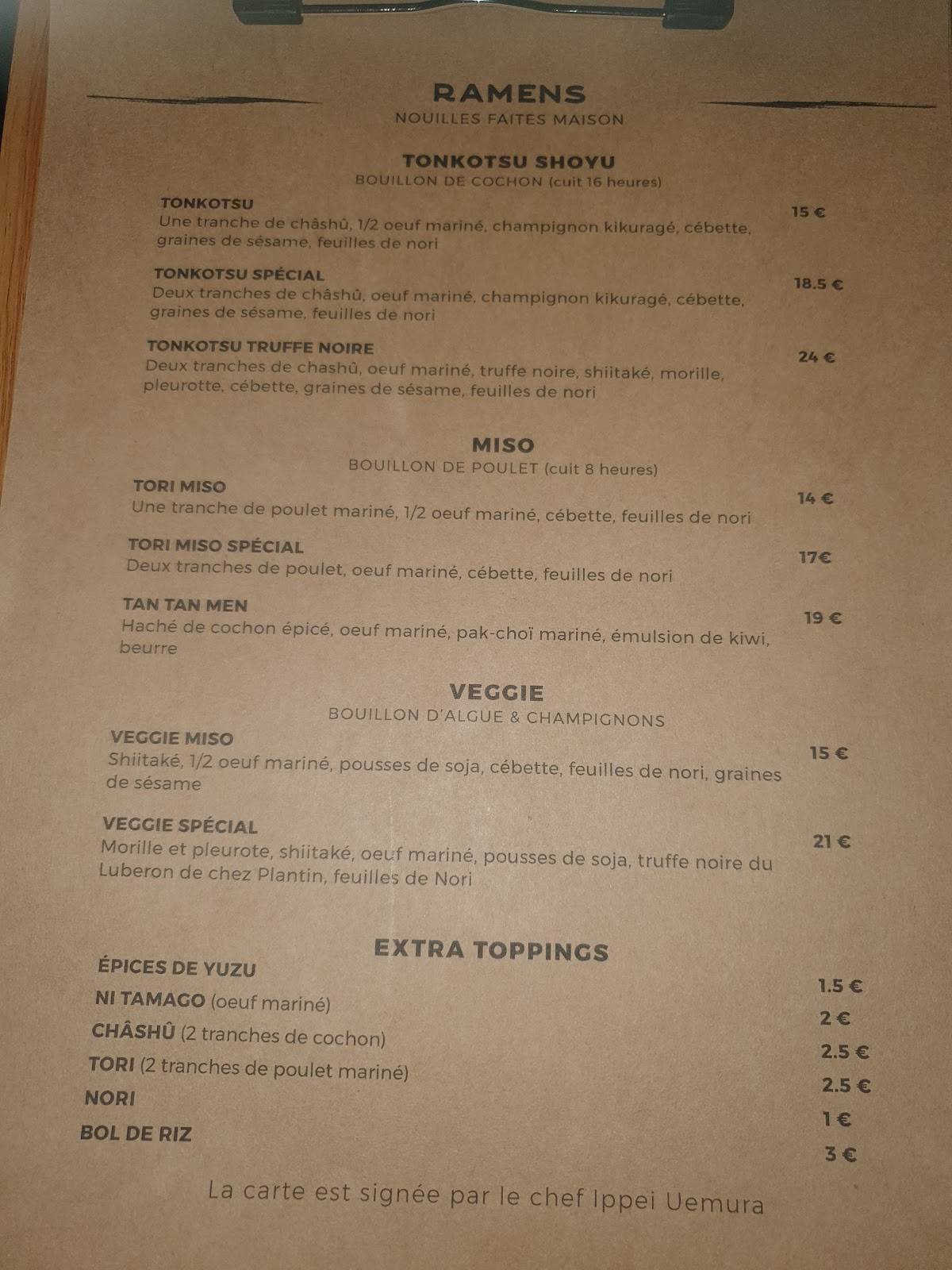 Menu at Haïku Ramen restaurant, Marseille