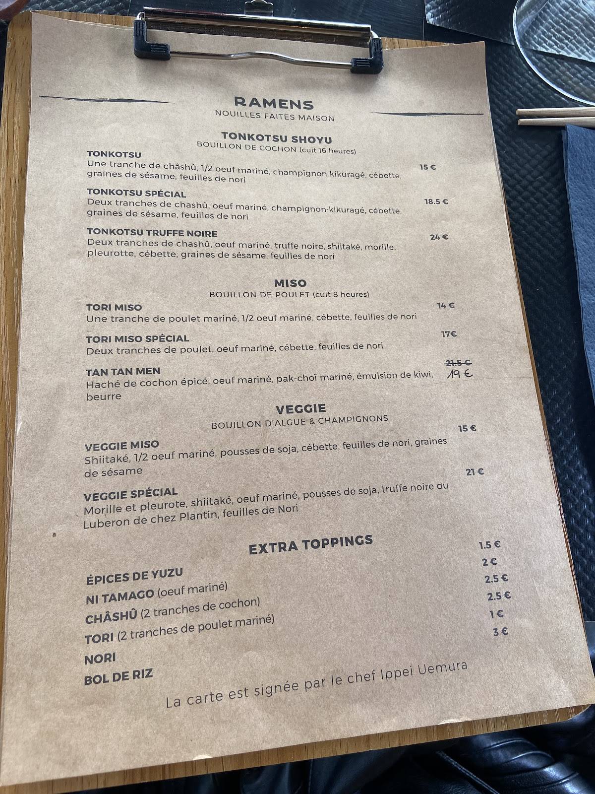 Carta del restaurante Haïku Ramen, Marsella