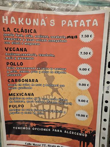 Menu at El León Patatón restaurant, Alcala de Henares
