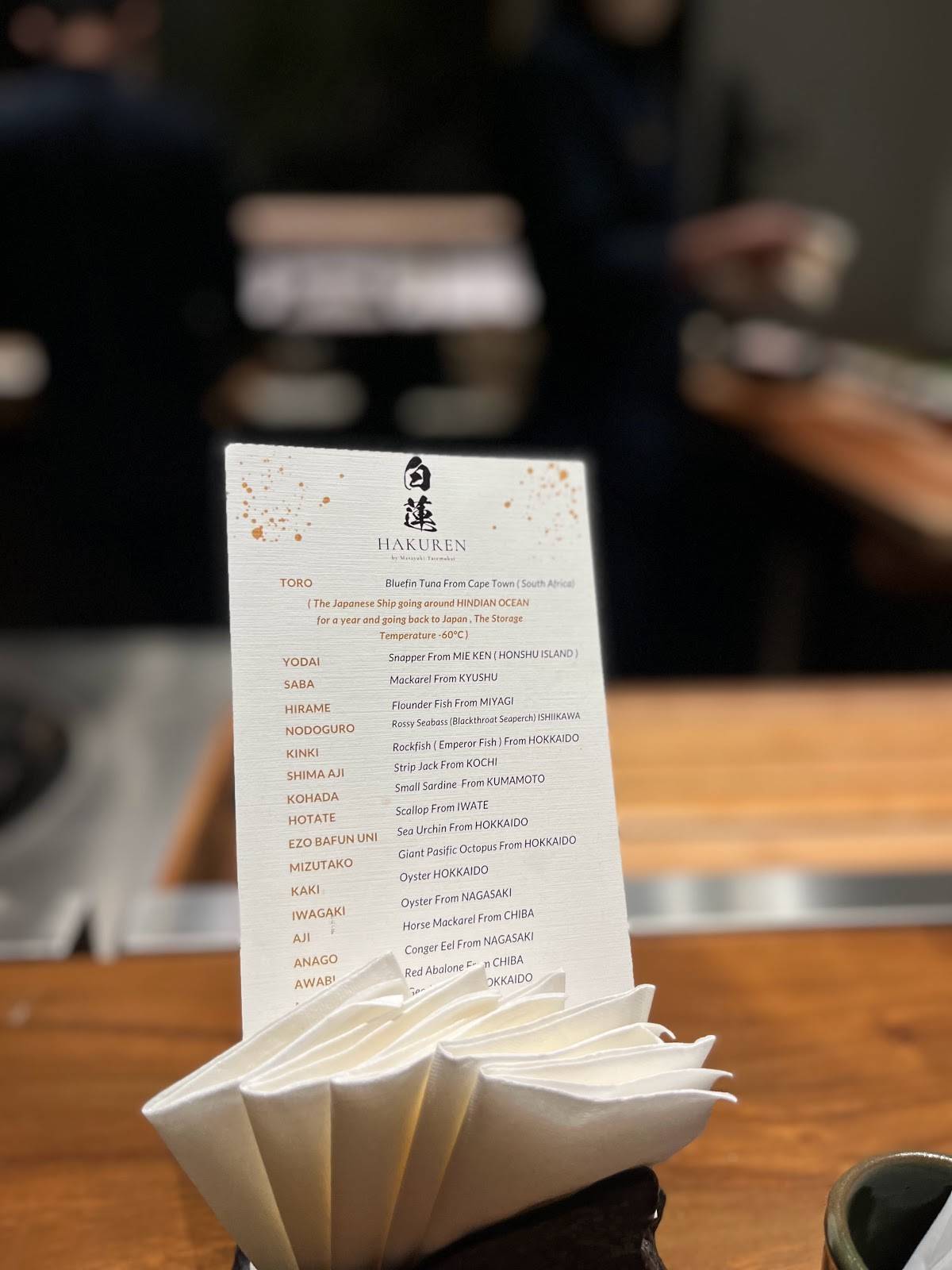 Menu at Hakuren Omakase Restaurant, South Jakarta