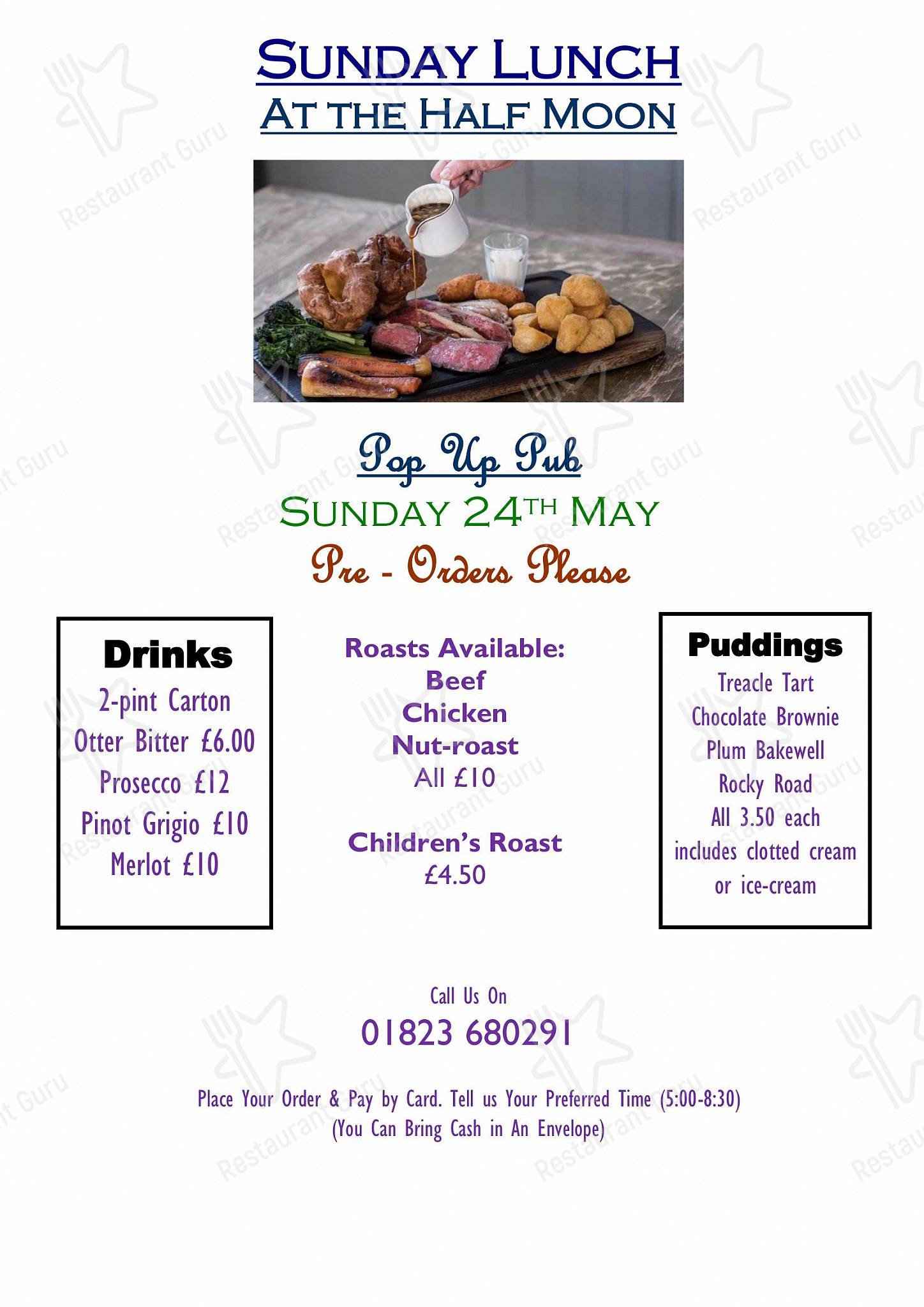 Menu at Half Moon Inn pub & bar, Clayhidon, Half moon inn