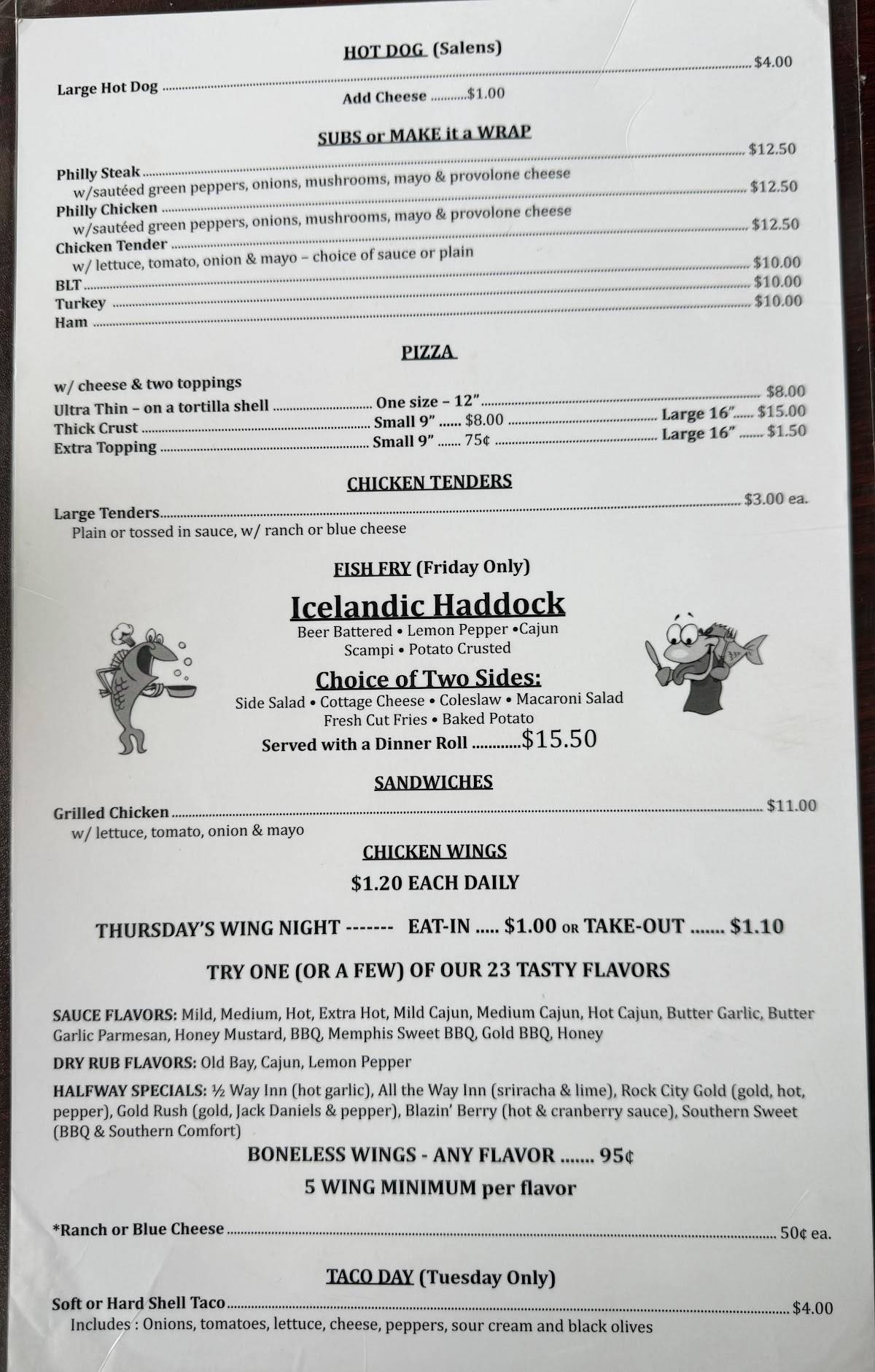 Menu at Halfway Inn pub & bar, Olean