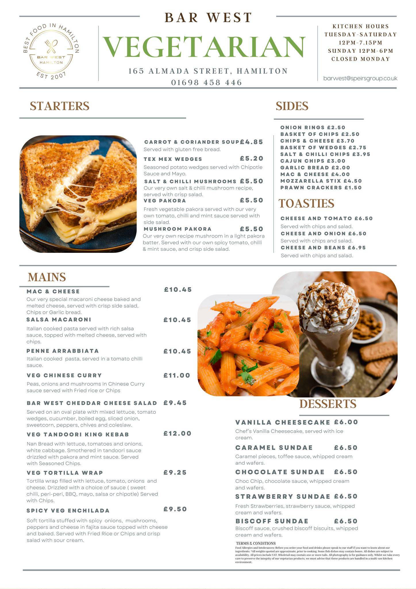 Menu at Bar West, Hamilton