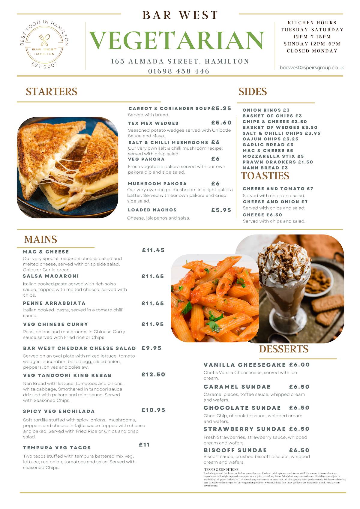 Menu at Bar West, Hamilton