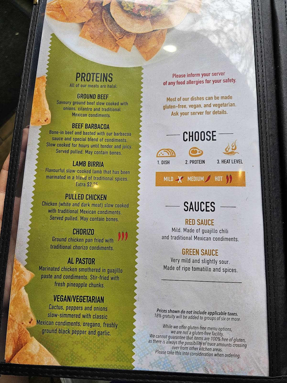 Menu at Mesa restaurant, Hamilton