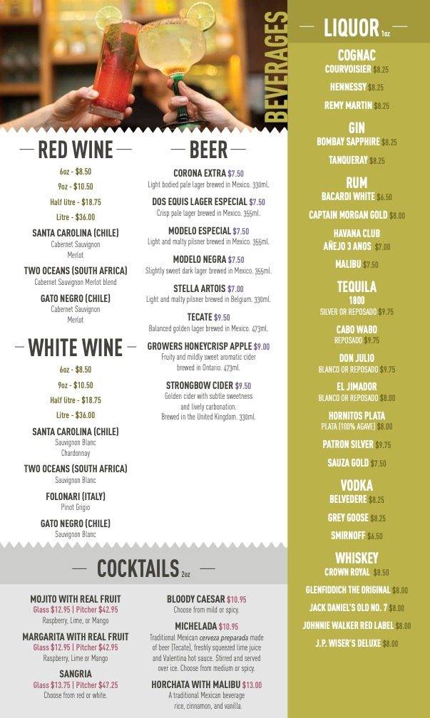 Menu at Mesa restaurant, Hamilton