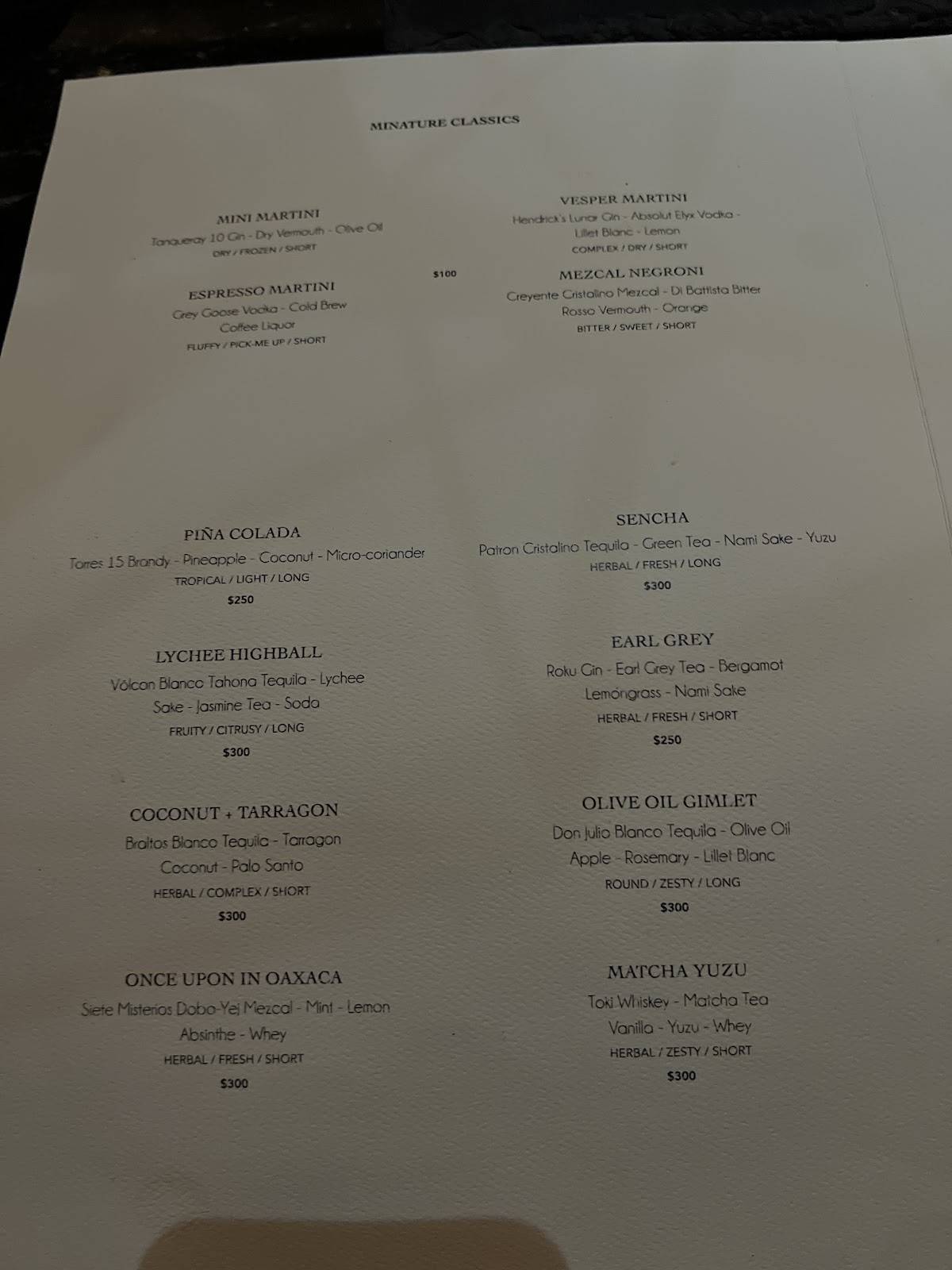 Menu at Handshake Speakeasy pub & bar, Mexico City, C. Amberes 65