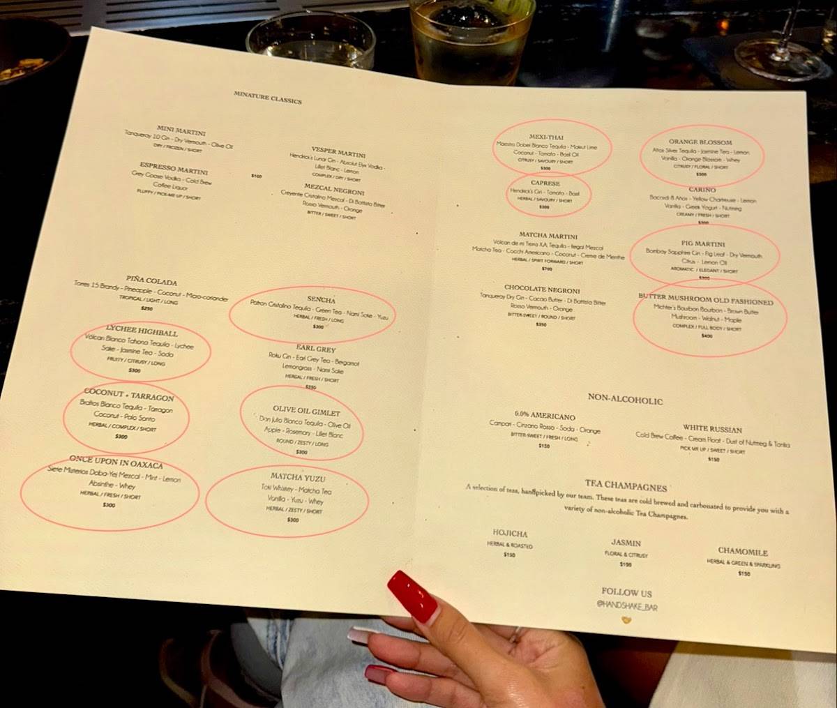 Menu at Handshake Speakeasy pub & bar, Mexico City, C. Amberes 65