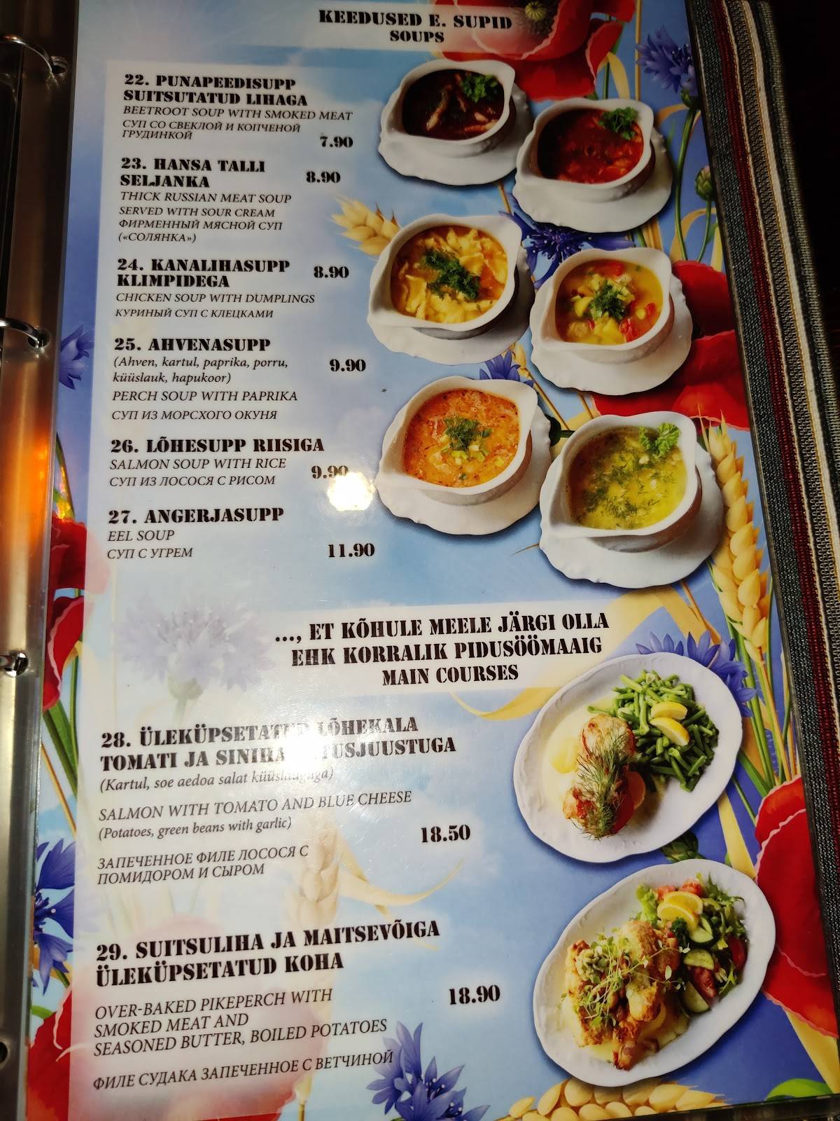 Speisekarte von Hansa Tall & Hansa Hoov restaurant, Tartu