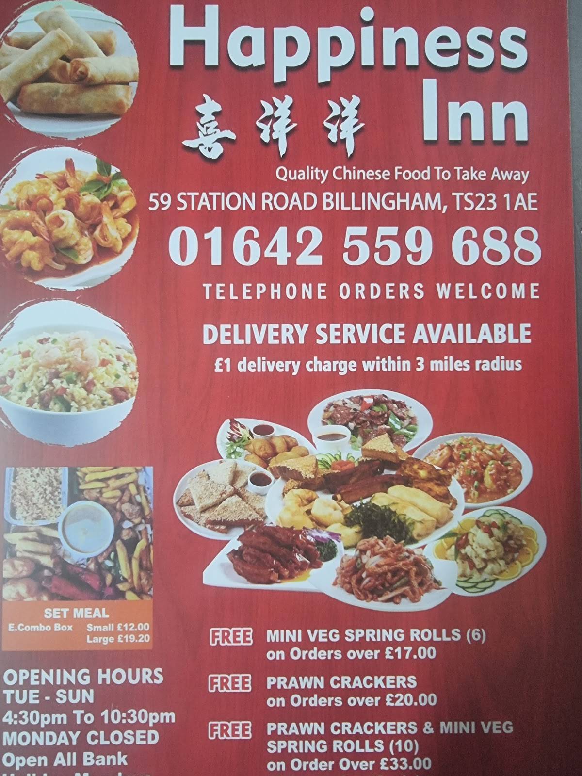 Menu at Happiness Inn restaurant, Billingham