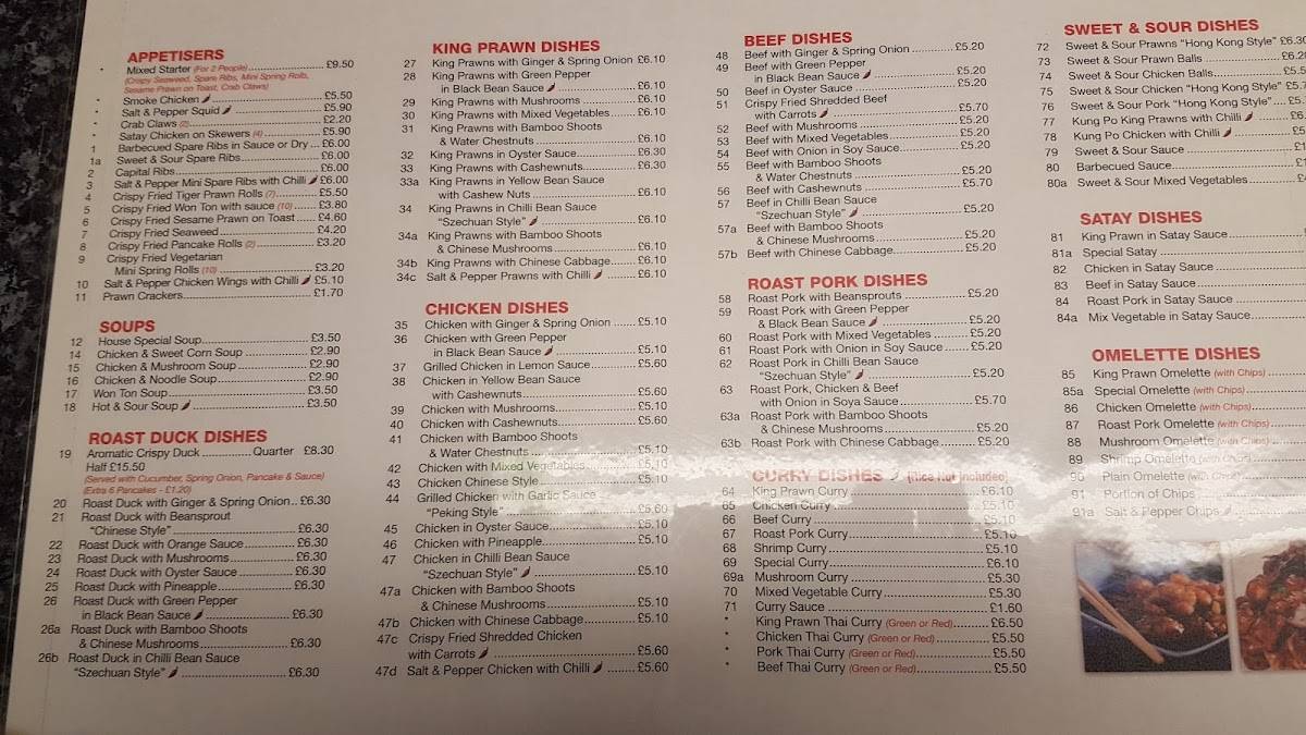 Menu at Happy Chef restaurant, Gamlingay