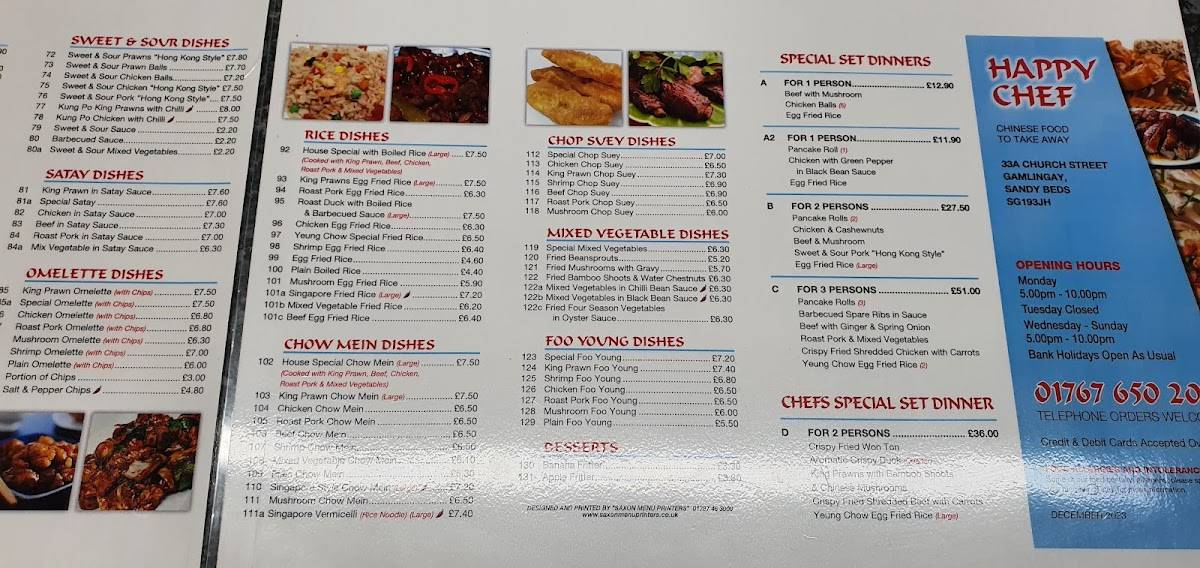 Menu at Happy Chef restaurant, Gamlingay