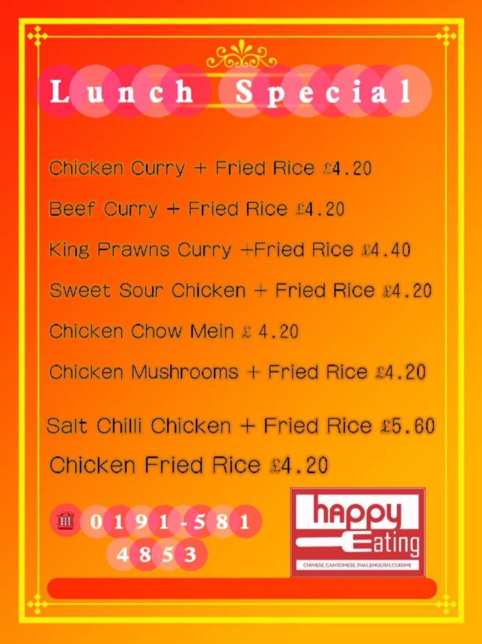 Menu at Happy Eating fast food, Seaham